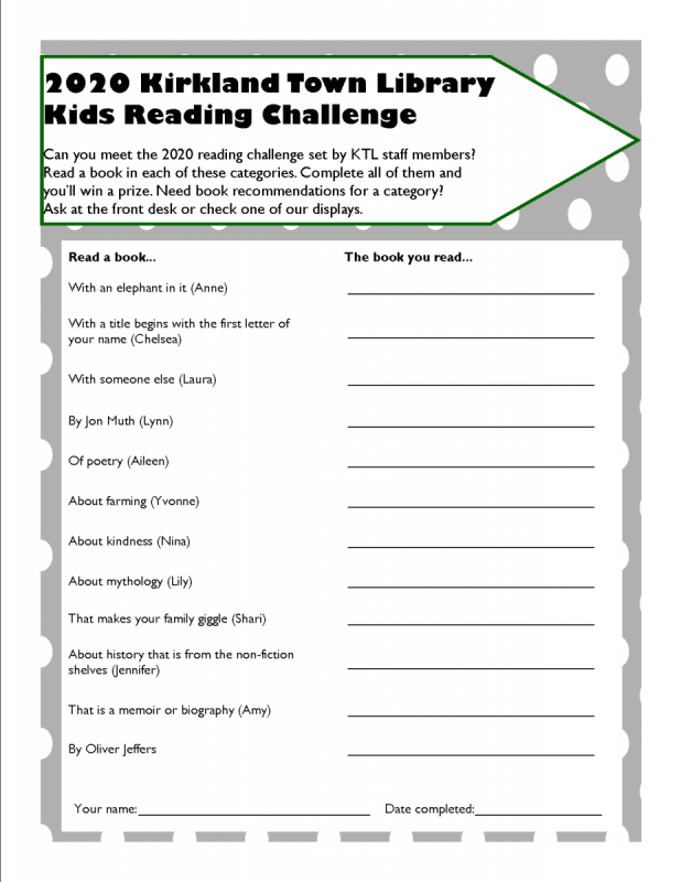 Kids reading challenge 2020 | Kirkland Town Library Kids reading challenge 2020 | Kirkland Town Library